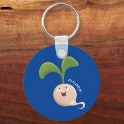 Cute happy seed sprout cartoon illustration keychain | Zazzle