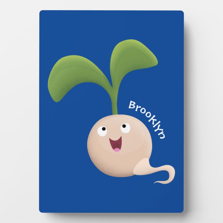Cute happy seed sprout cartoon illustration plaque | Zazzle