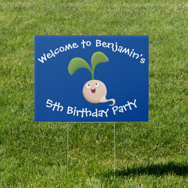 Cute happy seed sprout cartoon illustration sign | Zazzle