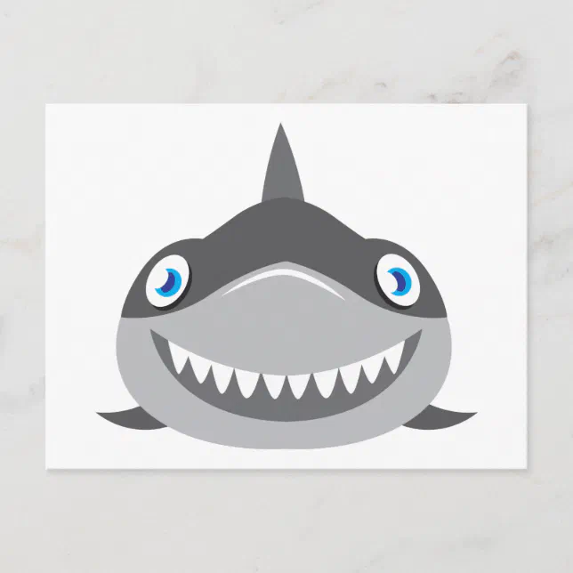 cute happy shark face postcard | Zazzle