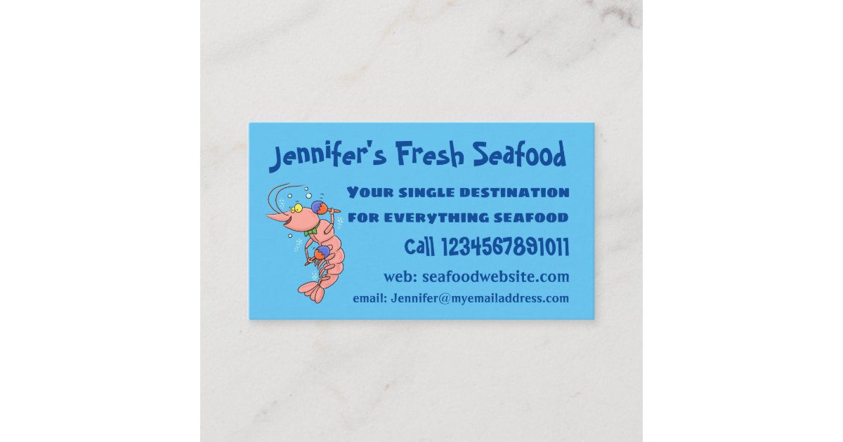 Cute happy shrimp, prawn cartoon business card | Zazzle