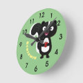 Cute happy skunk cartoon illustration round clock | Zazzle