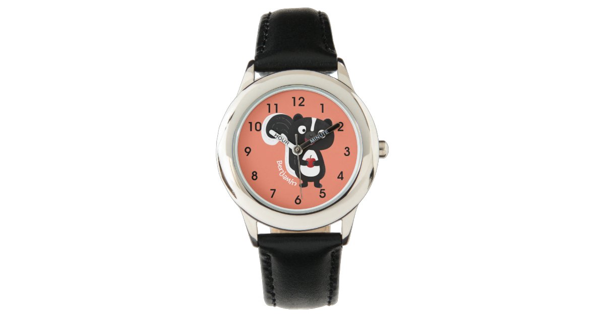 Cute happy skunk cartoon illustration watch | Zazzle