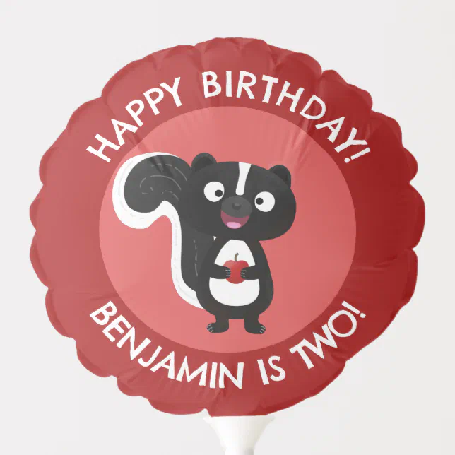 Cute happy skunk personalized cartoon birthday balloon | Zazzle