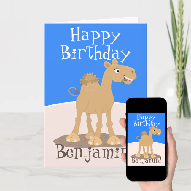 Cute happy smiling camel cartoon illustration card | Zazzle