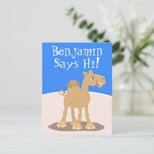 Cute happy smiling camel cartoon illustration postcard | Zazzle
