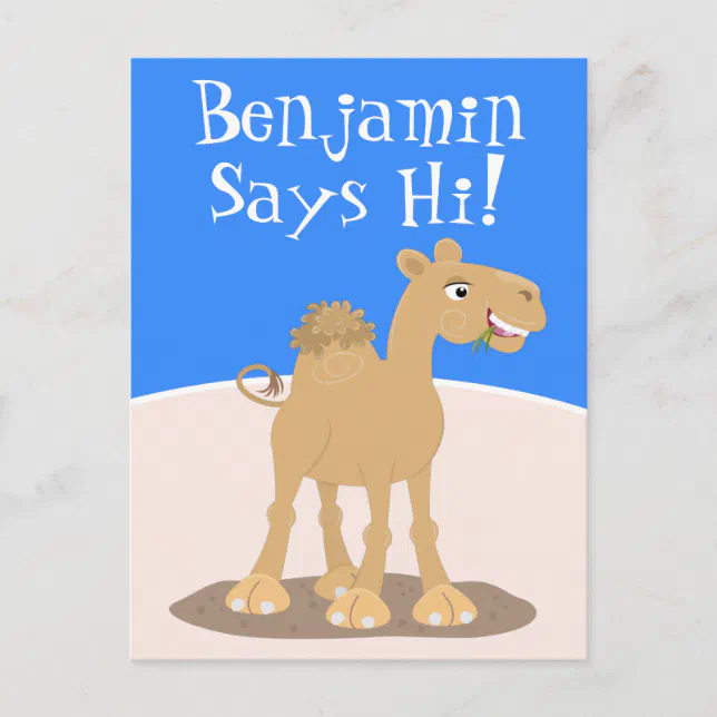 Cute happy smiling camel cartoon illustration postcard | Zazzle