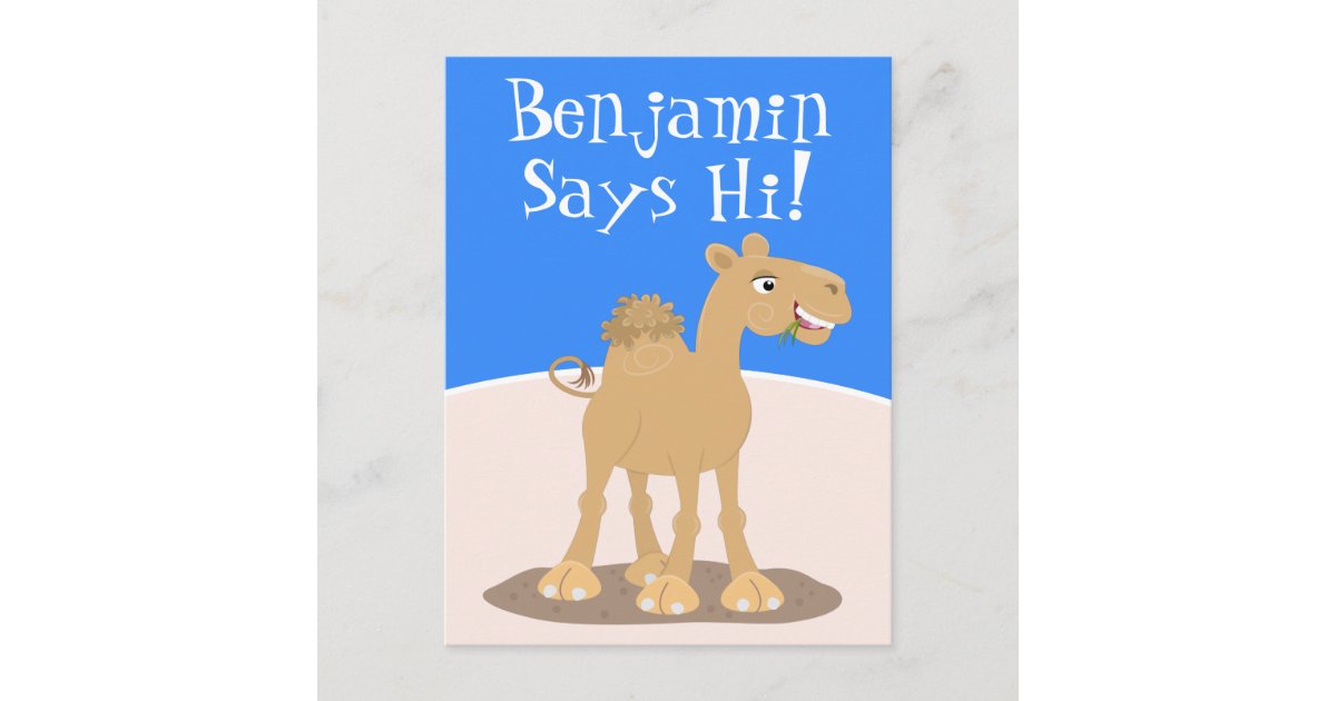 Cute happy smiling camel cartoon illustration postcard | Zazzle