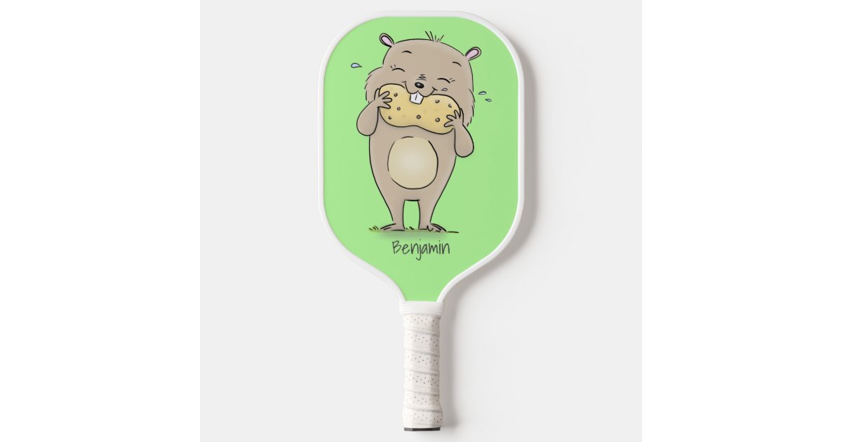 Cute happy smiling hamster with peanut cartoon pickleball paddle | Zazzle