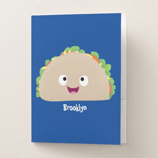 Cute happy smiling taco cartoon illustration pocket folder | Zazzle