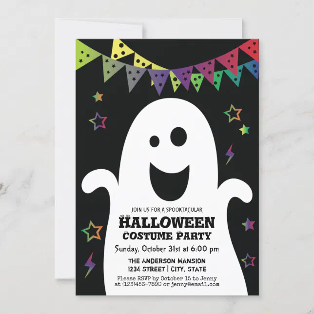 Cute Happy Spooky Ghost Halloween Costume Party Invitation | Zazzle