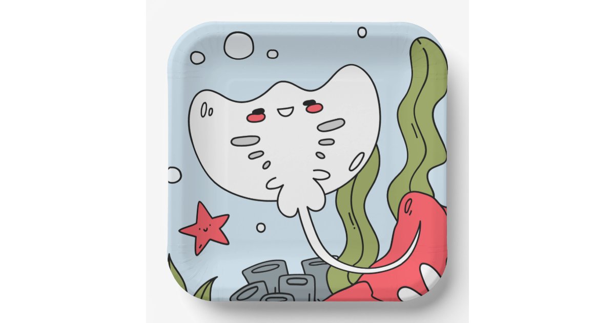 Cute Happy Stingray Art Under the Sea Party Paper Plates | Zazzle