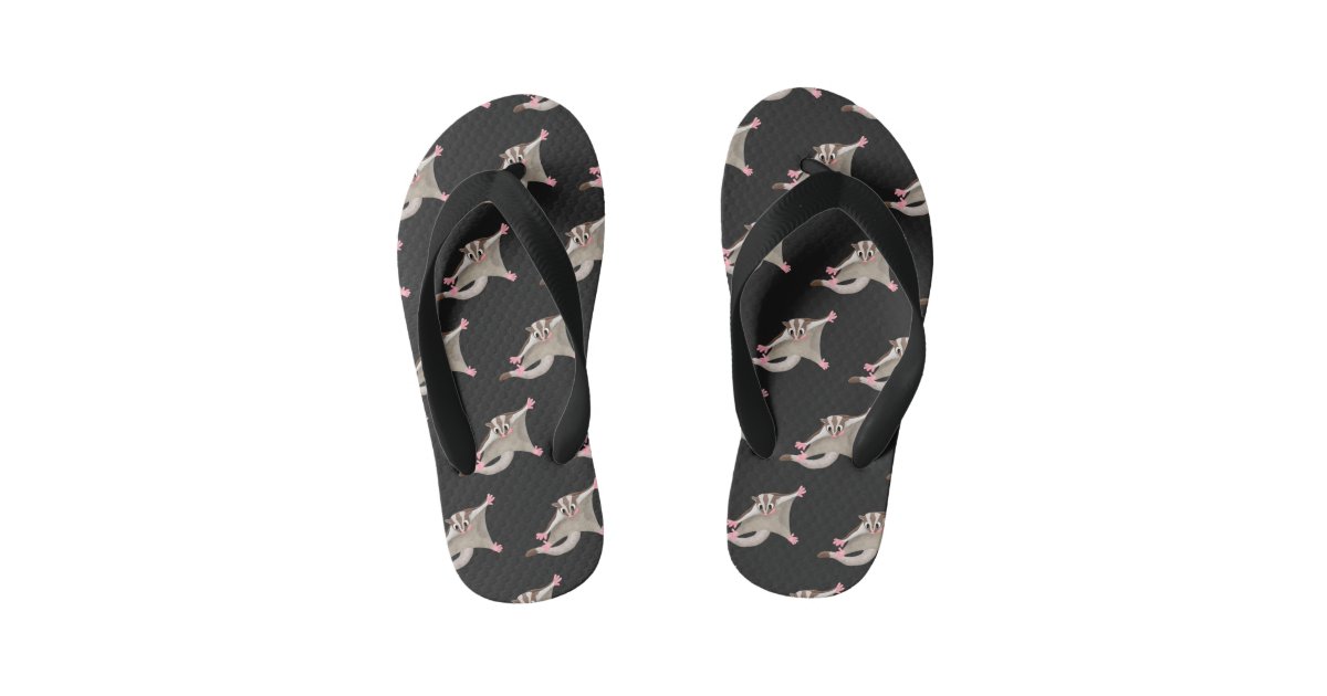 Cute happy sugar glider cartoon illustration kid's flip flops | Zazzle