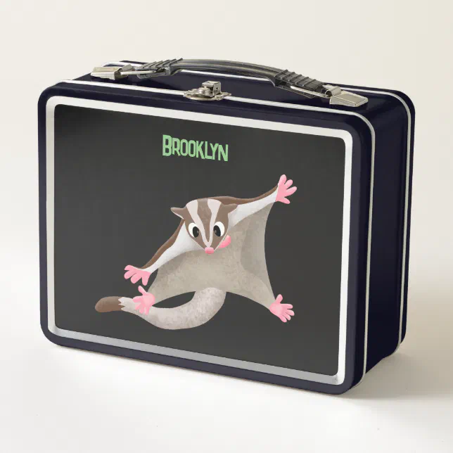 Cute happy sugar glider cartoon illustration metal lunch box | Zazzle