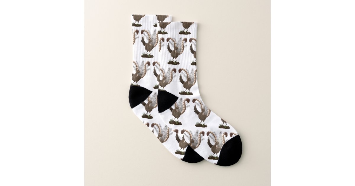 Cute happy superb lyrebird cartoon illustration socks | Zazzle