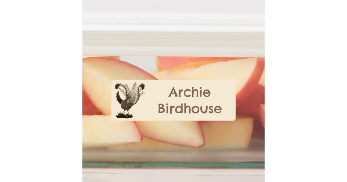 Cute happy superb lyrebird cartoon personalized labels | Zazzle