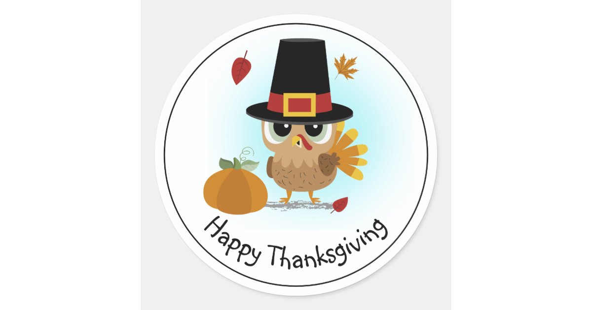 Cute Happy Thanksgiving Classic Round Sticker | Zazzle