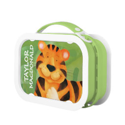 Cute happy tiger art kids named lunchbox | Zazzle
