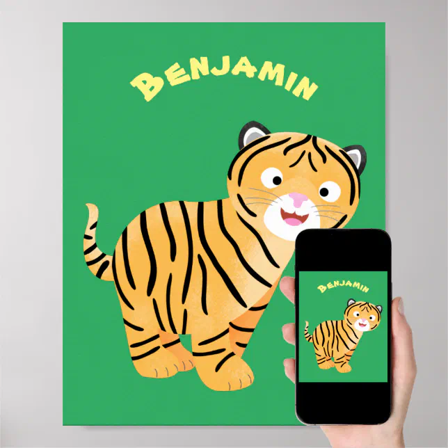 Cute happy tiger cub cartoon poster | Zazzle
