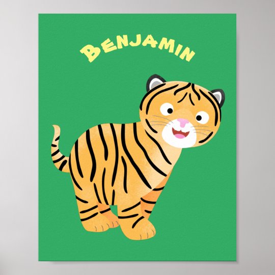 Cute happy tiger cub cartoon poster | Zazzle.com