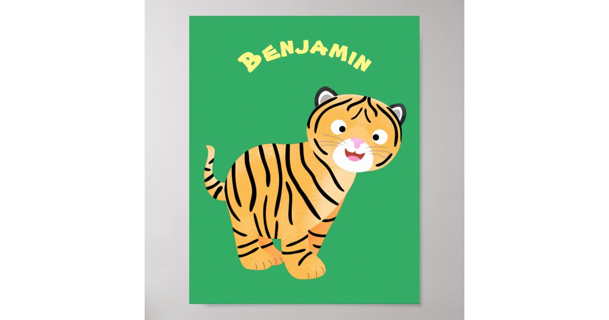 Cute happy tiger cub cartoon poster | Zazzle