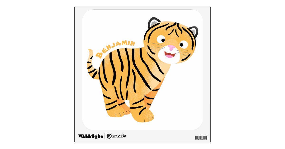 Cute happy tiger cub cartoon wall decal | Zazzle