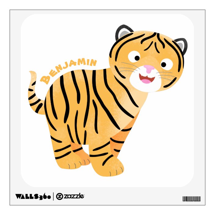 Cute happy tiger cub cartoon wall decal | Zazzle.com
