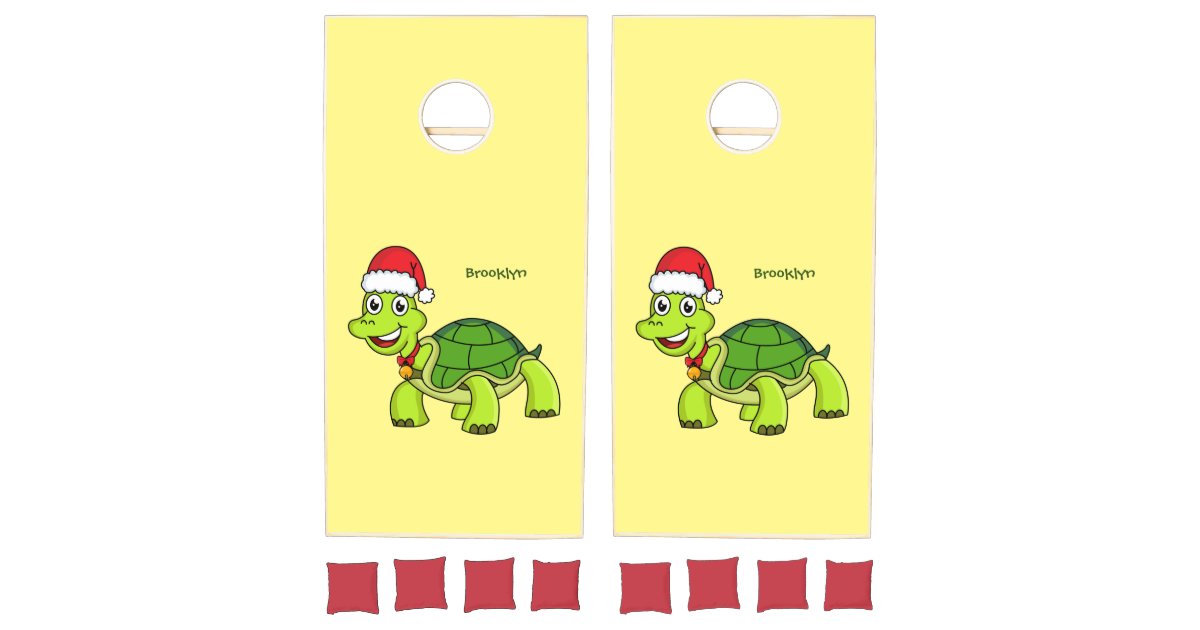 Cute happy tortoise wearing Santa hat Cornhole Set | Zazzle