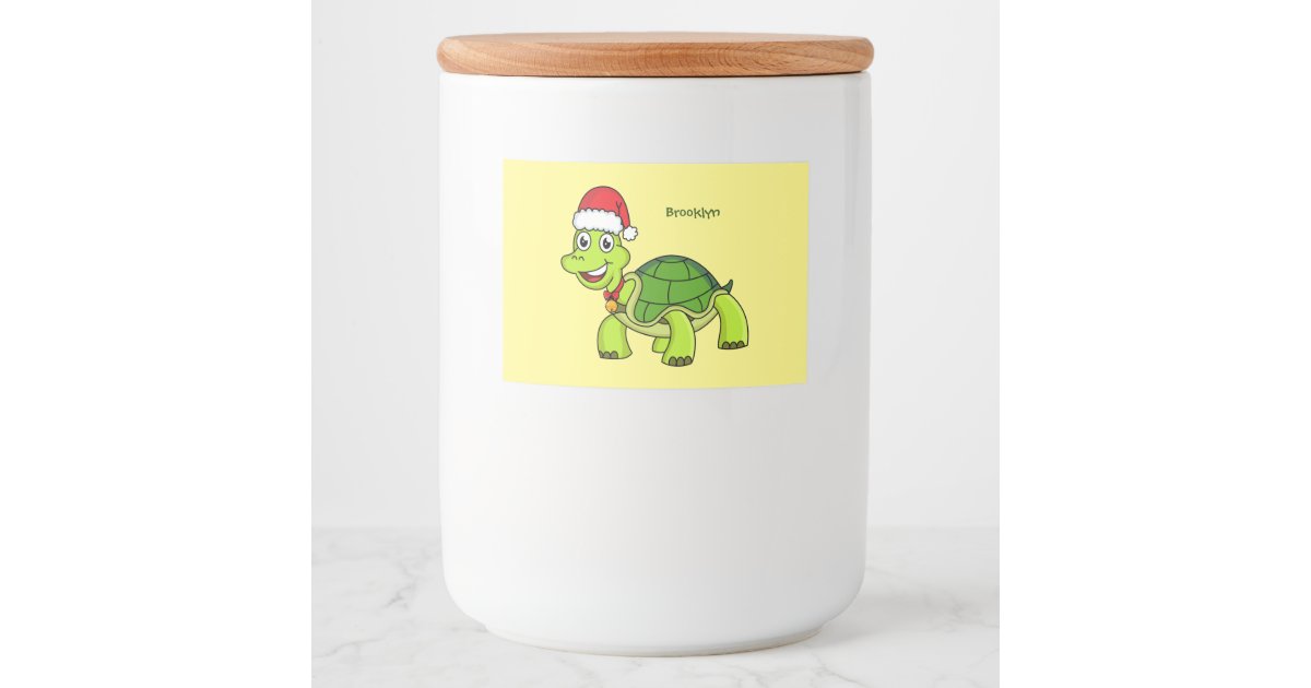 Cute happy tortoise wearing Santa hat Food Label | Zazzle