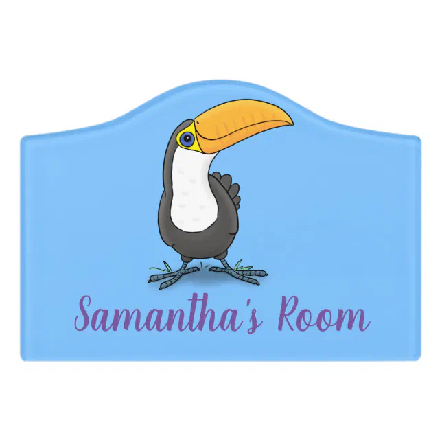 Cute happy toucan cartoon illustration door sign | Zazzle