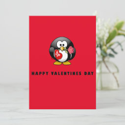 Cute Happy Valentines Day Penguin Bird Flat Card | Zazzle
