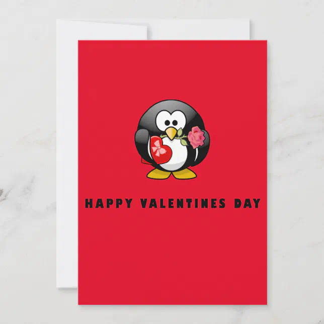 Cute Happy Valentines Day Penguin Bird Flat Card | Zazzle