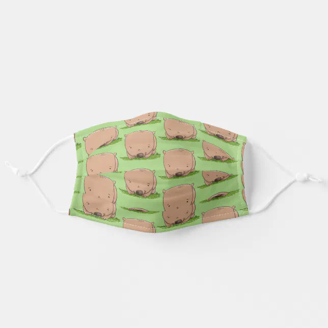 Cute happy wombat cartoon illustration adult cloth face mask | Zazzle
