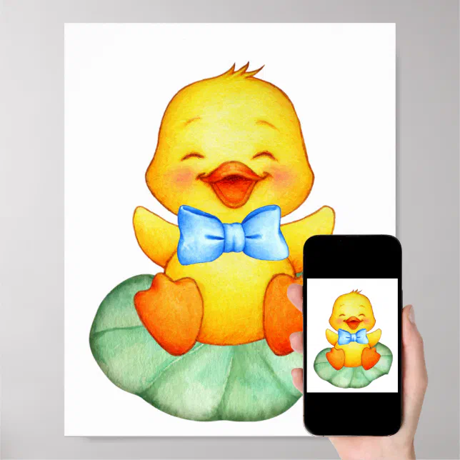 Cute happy yellow duckling poster | Zazzle