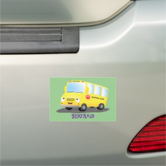 Cute happy yellow school bus cartoon car magnet | Zazzle