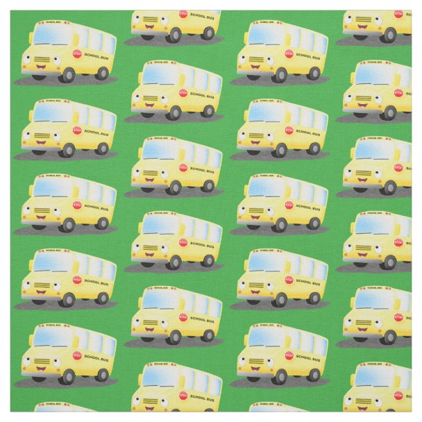 Cute School Bus Driver Royal Blue Pattern Fabric | Zazzle