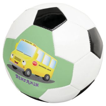 Cute happy yellow school bus cartoon soccer ball | Zazzle