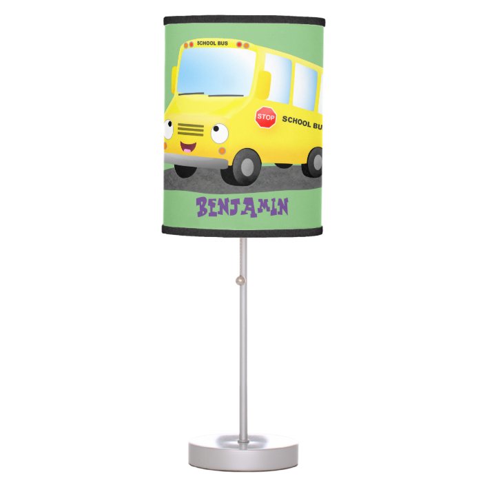 Cute happy yellow school bus cartoon table lamp | Zazzle.com