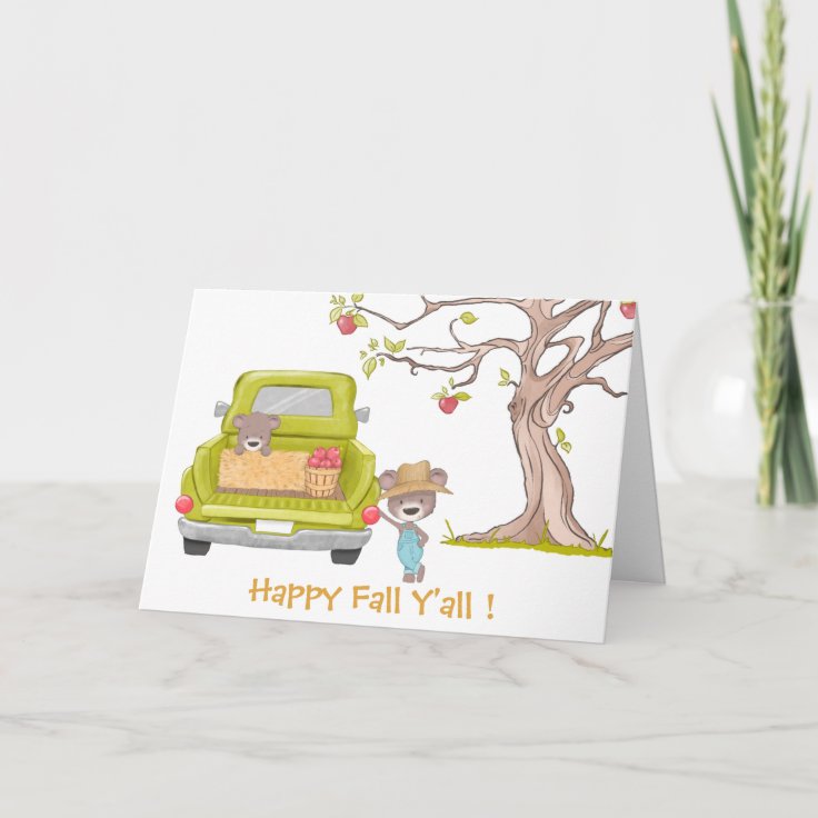 Cute Harvest Bear Happy Fall Holiday Card | Zazzle