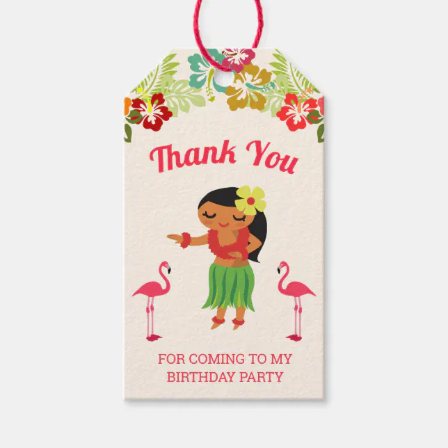 Cute Hawaiian Hula Girl Luau Birthday Party Favor Gift Tags | Zazzle