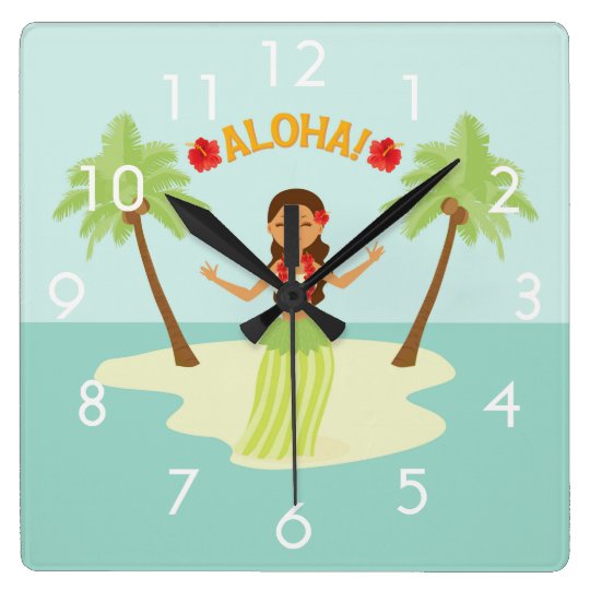 Cute Hawaiian Hula Girl Luau Clock w/ Numbers | Zazzle.com
