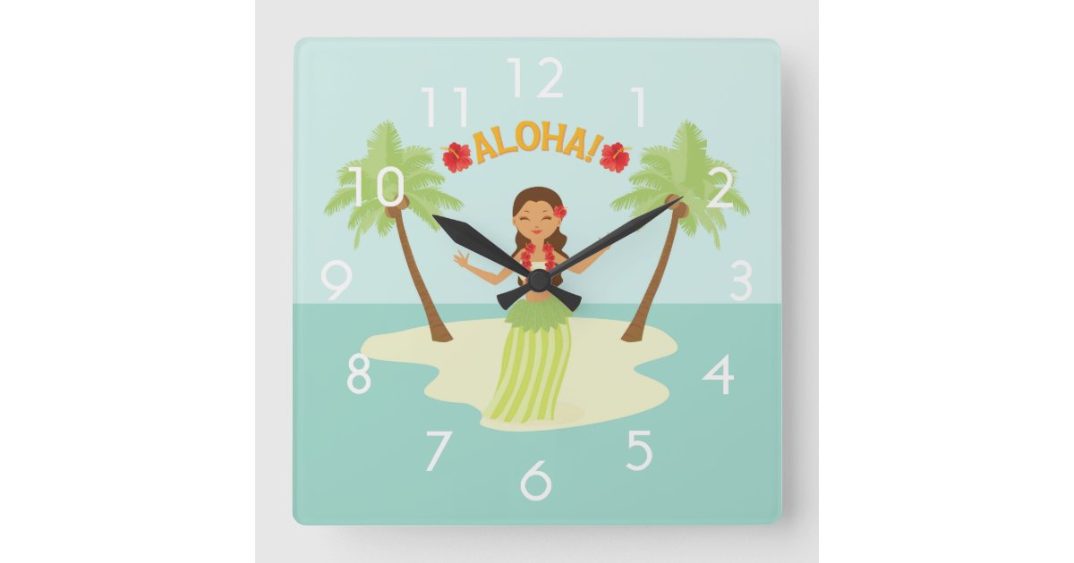 Cute Hawaiian Hula Girl Luau Clock w/ Numbers | Zazzle