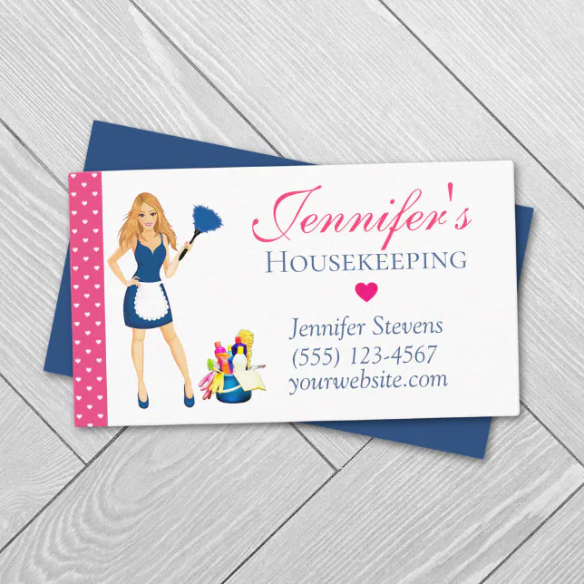 Cute Heart Design Maid House Cleaning Services Business Card | Zazzle