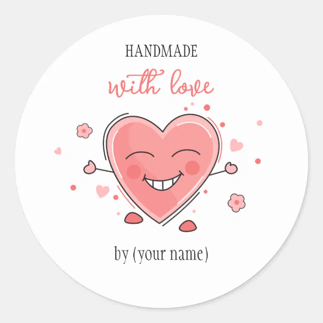 Cute heart Handmade with Love Classic Round Sticker | Zazzle