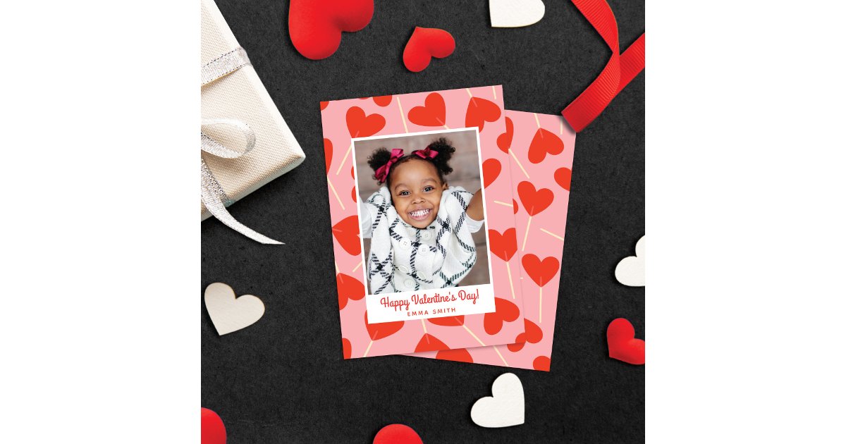 Cute Heart Lollipops Valentine's Day Photo Card | Zazzle