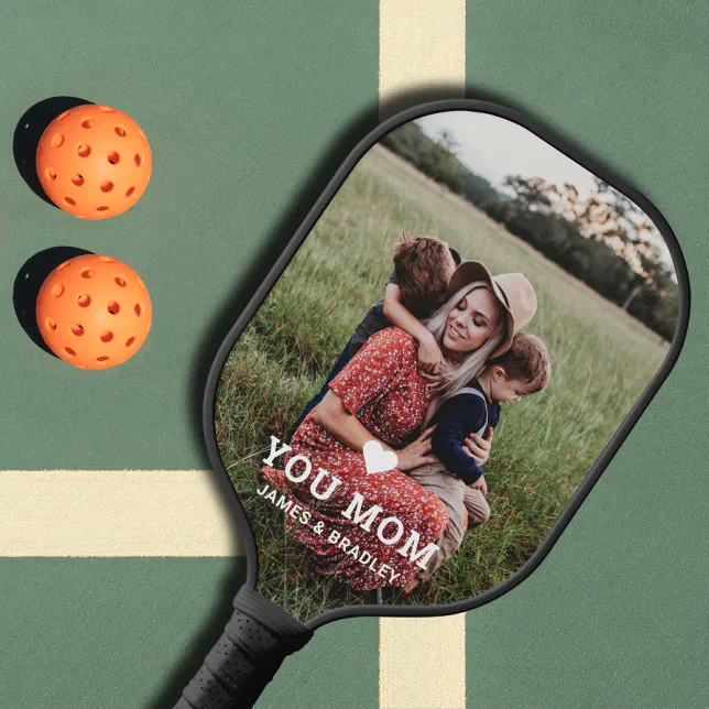 Cute HEART LOVE YOU MOM Mother's Day Photo Pickleball Paddle | Zazzle