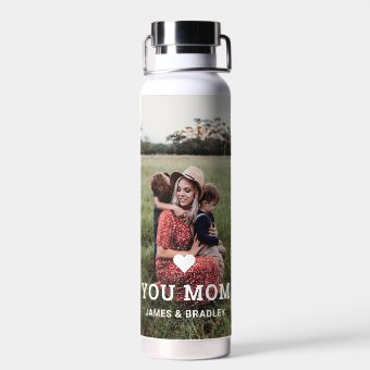 Cute Heart Love You Mom Mother's Day Photo Water Bottle | Zazzle