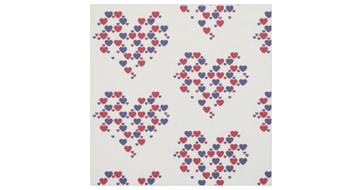 Cute Heart Pattern Red White Blue Fabric | Zazzle