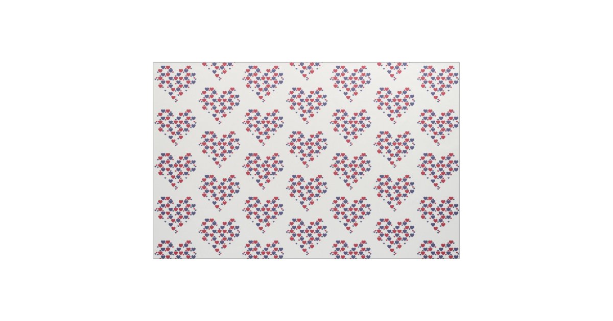 Cute Heart Pattern Red White Blue Fabric | Zazzle