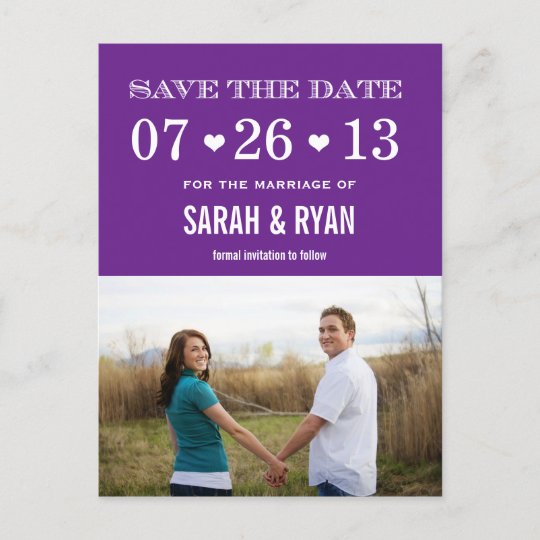 Cute Heart Purple Save the Date Photo Postcards | Zazzle.com